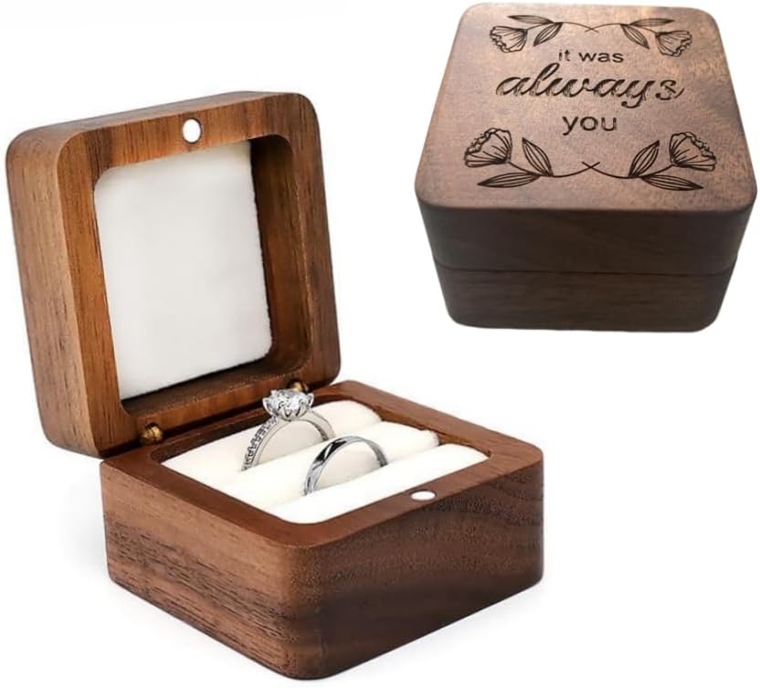 Amazon.com: Kenon Engraved Mini Wooden Ring Box, Double Slot Ring Box ...