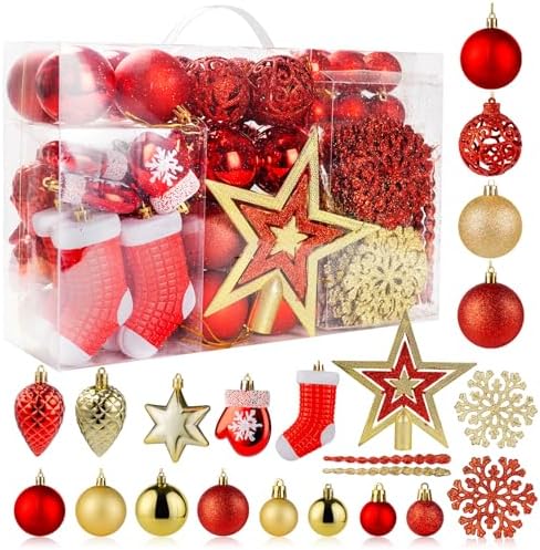 Amazon.com: 113Pcs Christmas Ball Ornaments Set, Shatterproof Xmas Hanging Ornaments, Christmas ...