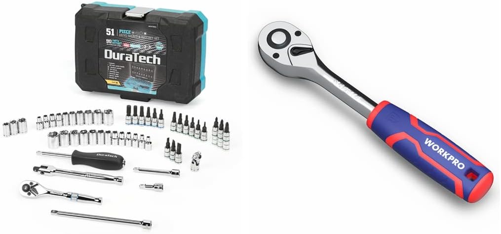 Amazon.com: DURATECH 1/4" Socket Set, 51 Piece Tool Set and WORKPRO 1/4-Inch Drive Ratchet ...
