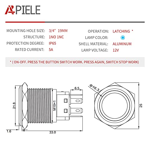 Snapklik.com : Latching Push Button Switch 19mm - APIELE- 12V- 24V DC ...