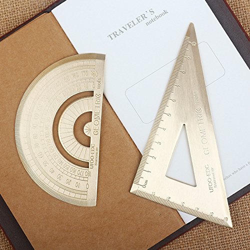 WINGOFFLY 4pcs Retro Geometry Ruler Set Brass Protractor + 5.9"/15cm ...