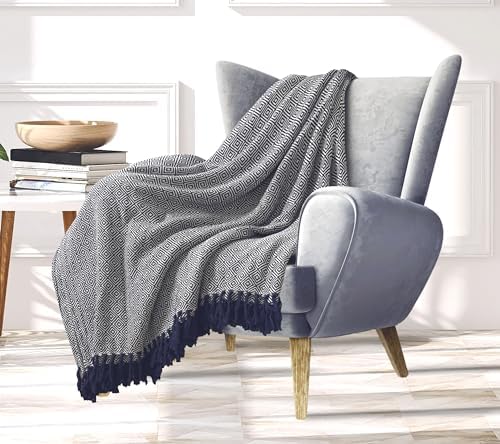 EHC Luxury Throws for Sofa Cover Couch Blanket Pack of 2, Navy Blue ...