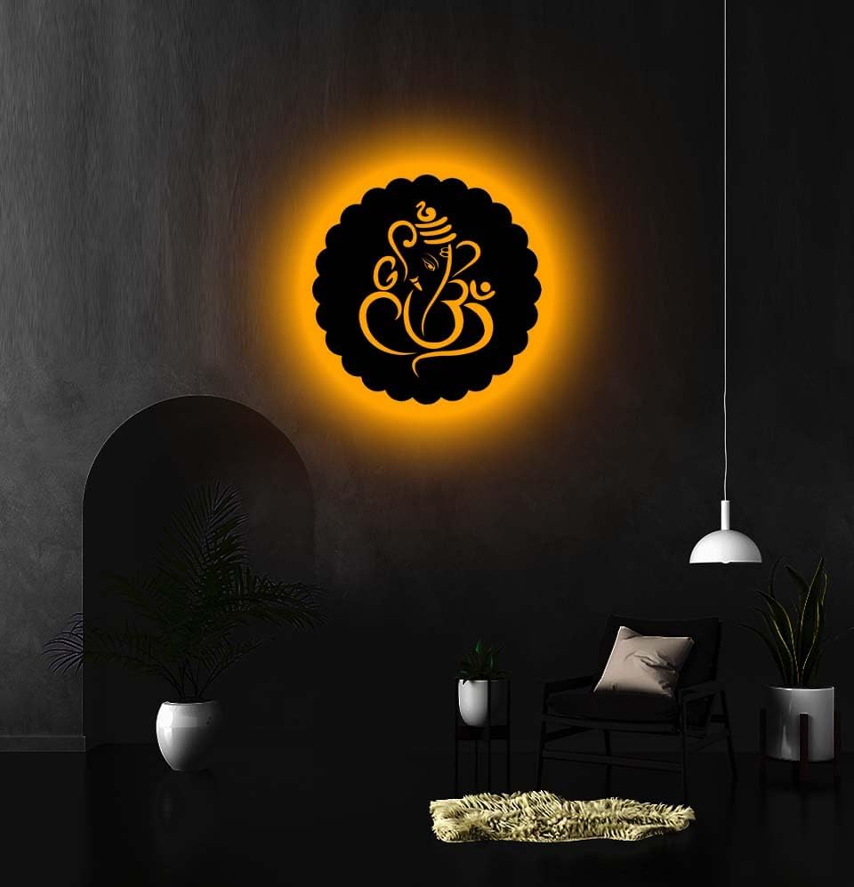 Lord Ganesha 3D Wall Art Design LED Back Decorative Wall Light 18x18 ...