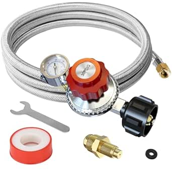 Amazon.com: 5FT 0-30 PSI High Pressure Adjustable Propane Regulator with Gauge 0~60PSI Gas Flow ...