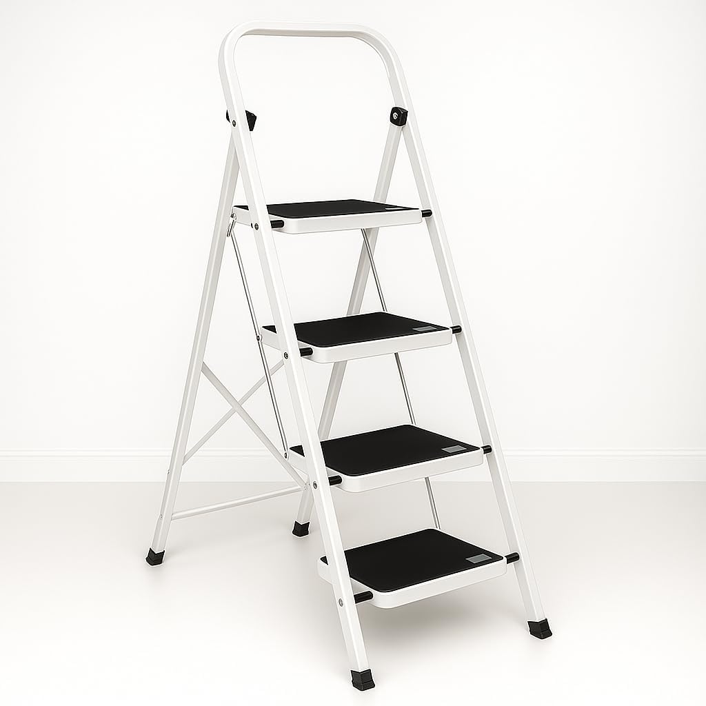 Escalera Plegable de 4 peldaños con Estructura de Acero | Taburete ...