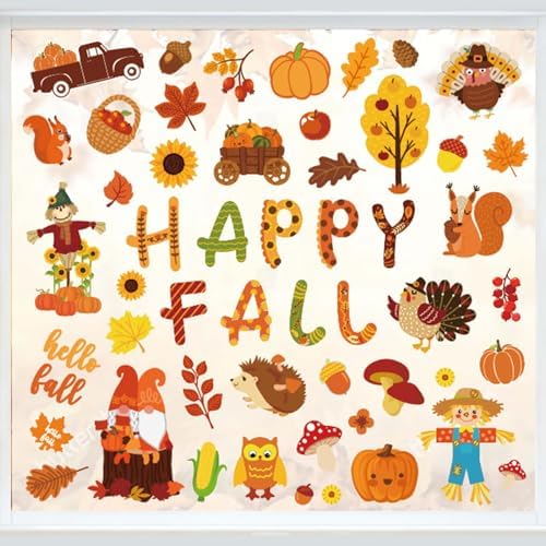Amazon.com: Whaline 9 Sheets Happy Fall Thanksgiving Window Clings ...