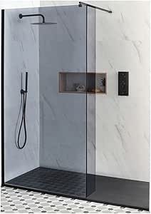 Milano Nero-Luna - Black Recessed Frameless Wet Room Shower Enclosure with Smoked Glass Screen ...