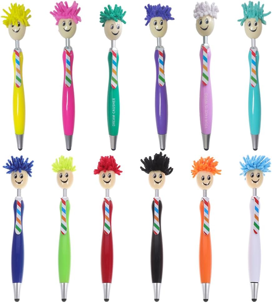 Amazon.com : SHINEOFI Mophead Ballpoint Pens 12pcs Funny Plush Hair Mop ...