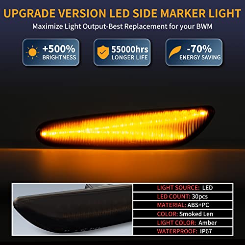 Snapklik.com : Gempro 2pcs LED Side Marker Lights Amber Turn Signals Blinker For BMW E90 E91 E92 ...