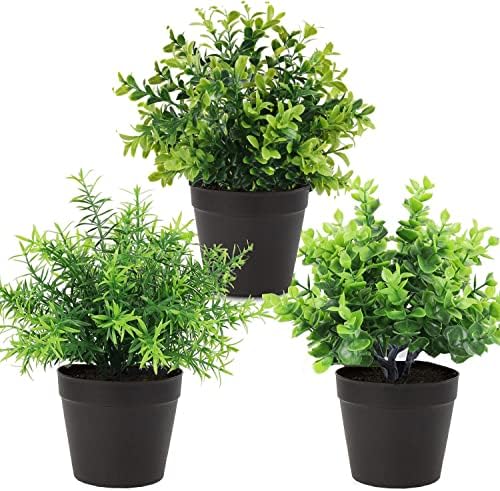 Roqueen 6 Pack Small Artificial Plants with Pot, Plastic Mini Fake ...