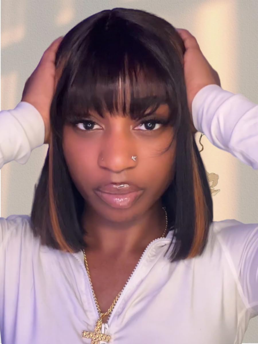 Amazon.com : Tatamagic Bob Wig With Bangs Human Hair HD Lace Bangs Bob ...