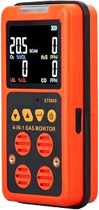 Gas Detector, 4 in 1 Digital Gas Detector O2 H2S CO LEL Handheld Mini ...