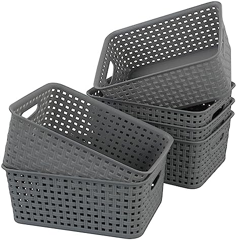 Amazon.com: Wekioger 6-Pack Plastic Storage Baskets, Gray Pantry ...