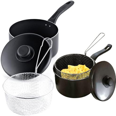 Amazon.com: 20CM NON STICK CHIP PAN FRYER STRAINER BASKET LID SAUCEPAN ...