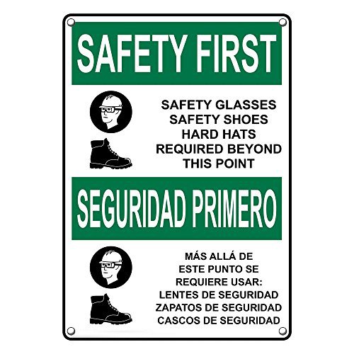 Weatherproof Plastic OSHA Safety First Sign with PPE - Multiple Info in ...