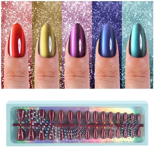 Amazon.com: Vansiho 150Pcs Cat Eye Press on Nails, Glossy Glitter Cat ...