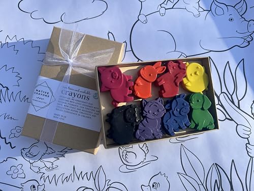 Native Crayons Animal-Shaped Non-Toxic Washable Crayons Set of 8 with Colouring Mat, Farm Theme ...