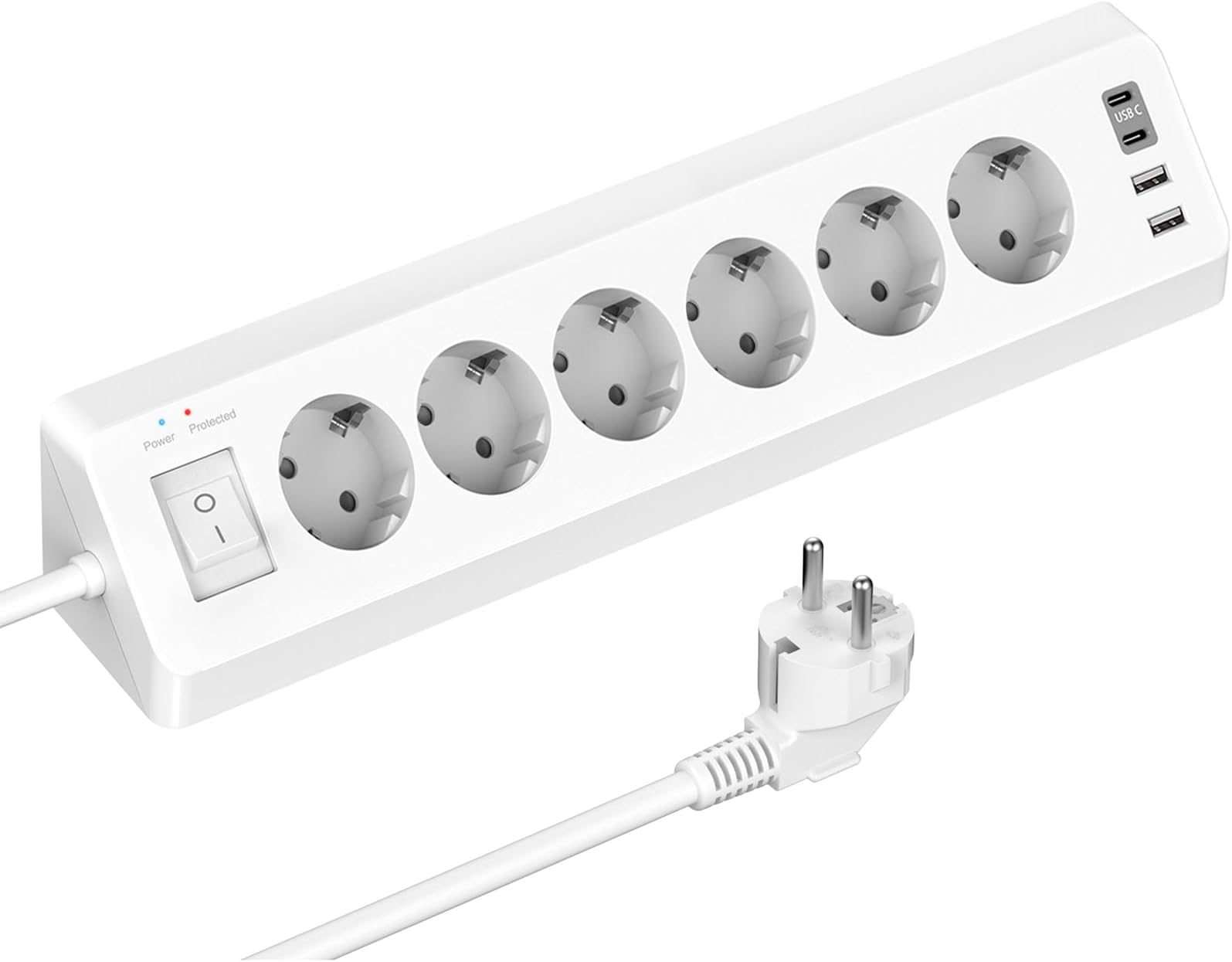 Ecksteckdose mit 2 USB C und 2 USB A, 4 Fach Steckdosenleiste Einzeln ...