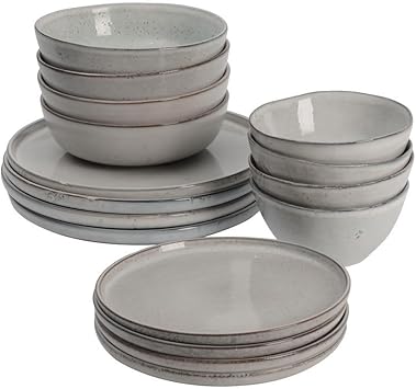 ProCook Oslo Rim Reactive Grey Stoneware Dinner Set Stylish Dishwasher ...