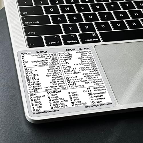 Amazon.com: Synerlogic for Mac Word & Excel Shortcuts Cheat Sheet Sticker | Quick Reference ...