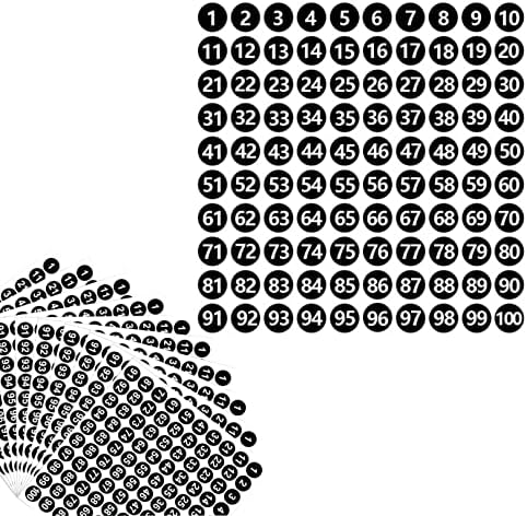 1000PCS/10 Sheets 1 to 100 Number Stickers, Round Numbers Stickers ...