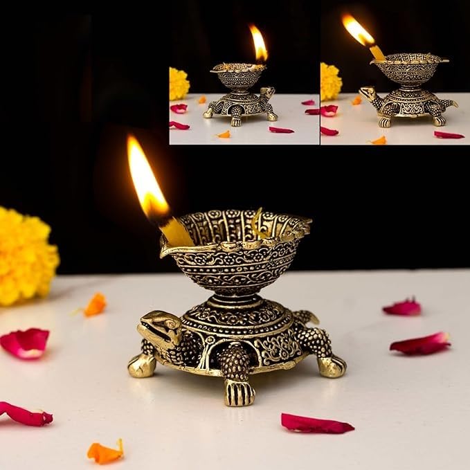 Buy INDICAST Brass Brass Diya Oil Puja Lamp Dia with Tortoise Base ...