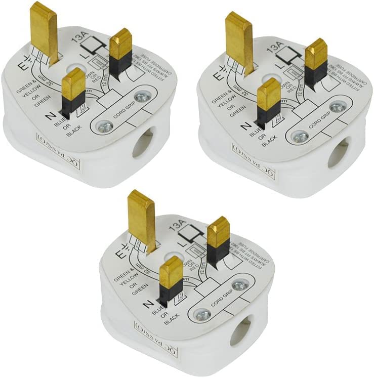 Holder 3 Pin Plug UK Plug 13 Amp Mains Plugs 13 A Fused Plug Pack of 3 ...