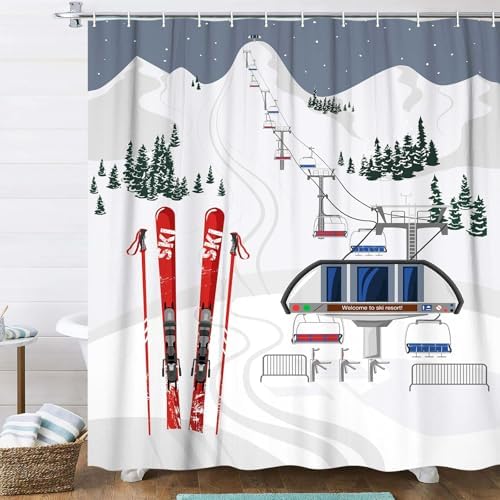 Amazon.com: DYNH Winter Shower Curtain, Winter Outdoor Sports Modern ...