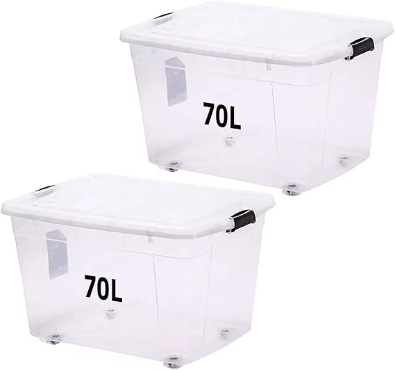 Premify Storage Box 70 L With Lockable Lid & Wheels | Clear Plastic ...