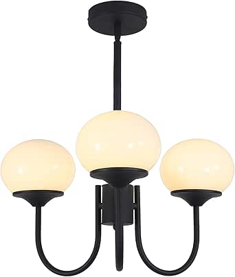 Flyrose Mid Century Modern Pendant Light 3-Light Milk Glass Chandelier ...