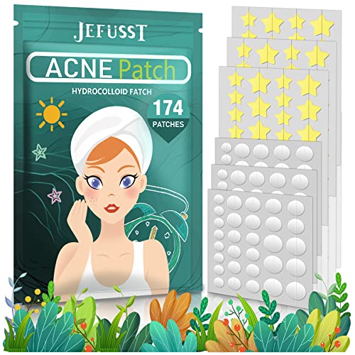 Jefusst Acne Pimple Patch 174 Counts 6 Sizes, Invisible & Yellow-Star ...