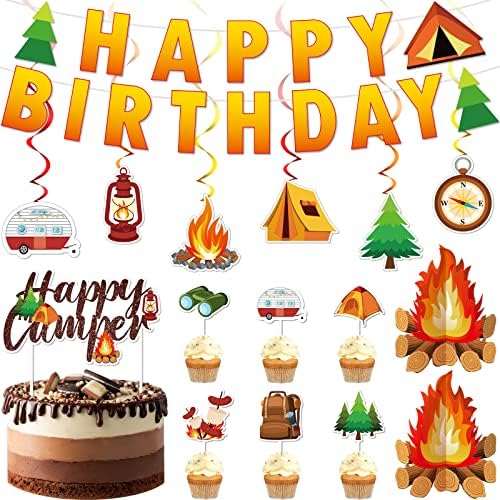 Amazon.com: APOWBLS Camping Party Decorations - Happy Camper Birthday ...