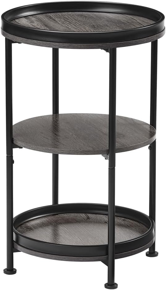 Amazon.com: Dulcii Industrial Round End Table, 3 Tiers Round Side Table ...