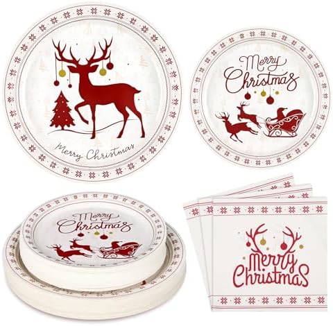 Amazon.com: Homlouue Merry Christmas Paper Plates and Napkins, Reindeer ...