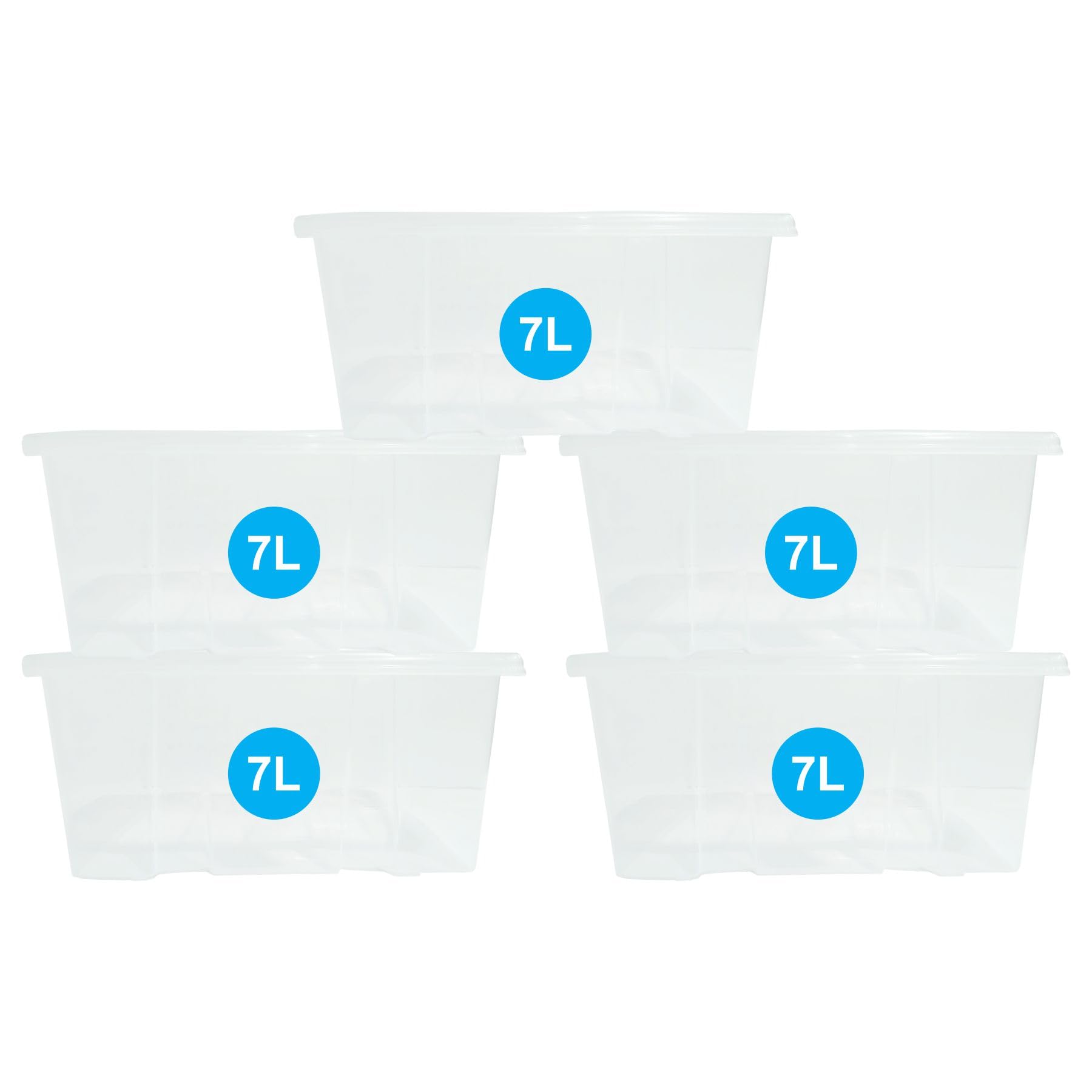 RelianceUK 7L Storage Boxes With Lids | Pack of 5 | Clear Plastic Box ...