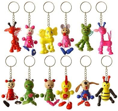 12 Wooden Animal Keyrings / School Bag / Back pack key tag : Amazon.co ...