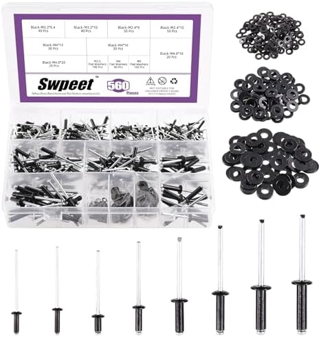 Swpeet 560Pcs Silver 3/32" 1/8" 5/32" 3/16" Pop Rivets Assortment Kit ...