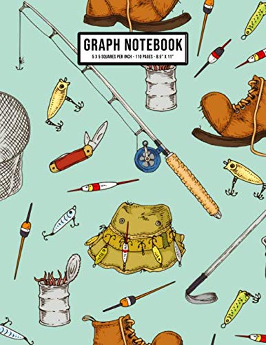 Fishing Graph Notebook: Fishing Large Graph Paper Notebook | 5x5 Grid ...