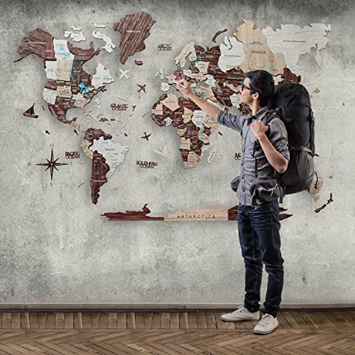 Amazon.com: Handmade 3D Wood World Map Wall Art Large Wall Decor Track ...
