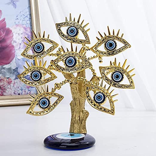 Buy Yash Life Beautiful Golden Evil Eye Lucky Tree, Turkish Blue Evil ...
