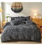 Amazon.com: Red Fluffy Comforter Cover Shaggy Plush Set,Ultra Soft Faux ...