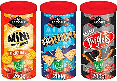 Jacobs Christmas Snack Tubs Mini Cheddars, Cheeselets & Twiglets Triple ...
