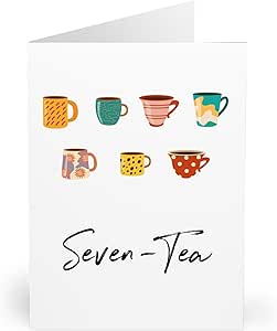 Seven-Tea 70th Birthday Greeting Card - Colorful Tea Cups Design ...