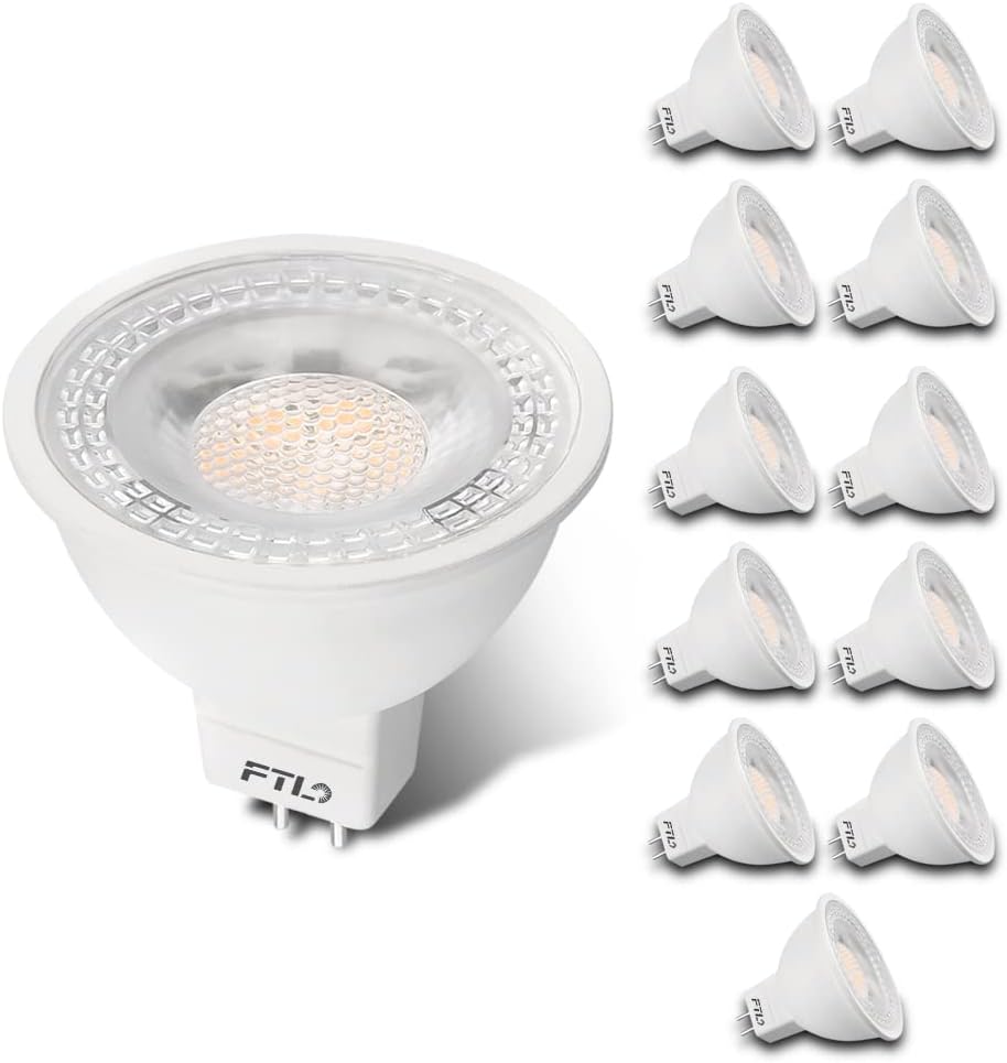 FTL 12-Pack MR16 LED Bulb 5000K Daylight White GU5.3 12V 50W Halogen ...