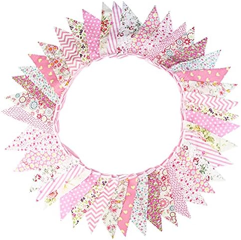 Amazon.com: LOVENJOY Pink Floral 100% Cotton Bunting Banner for Girls ...