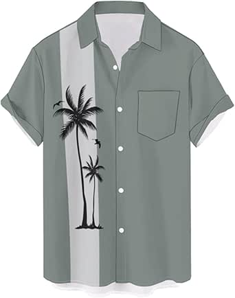 Amazon.com: Smog Green Tree Men's Short Sleeve Button Down Bowling ...