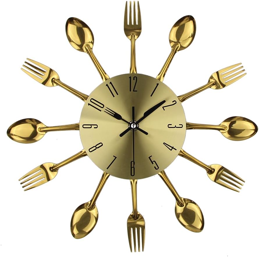 Amazon.com: Kitchen Metal Copper Wall Clocks with Spoons and Forks 3D ...