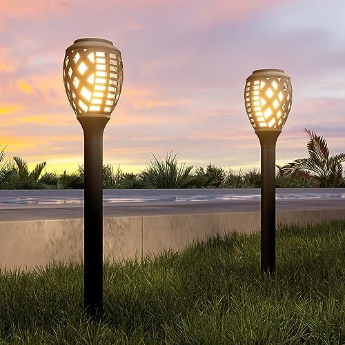 Solar Yard Outdoor Solar Lights, Water-Resistant Flickering Flames ...