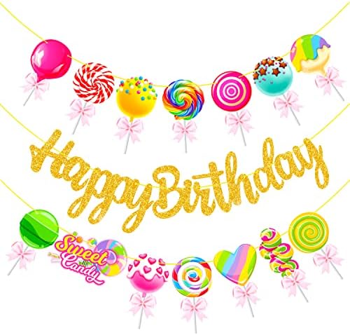 Amazon.com: Candyland Happy Birthday Party Banners 3Pcs Candy Party ...