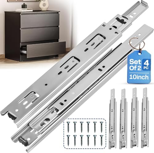 Ourshom 10 Inch Drawer Slides 2 Pairs (4pcs) Side Mount Rails - Heavy ...